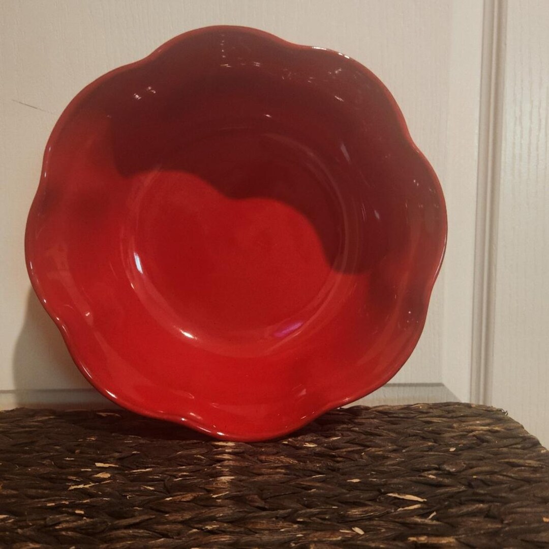 De Silva Red Terracotta Pottery Bowl Ruffle Edge Brown Accents Made in ...