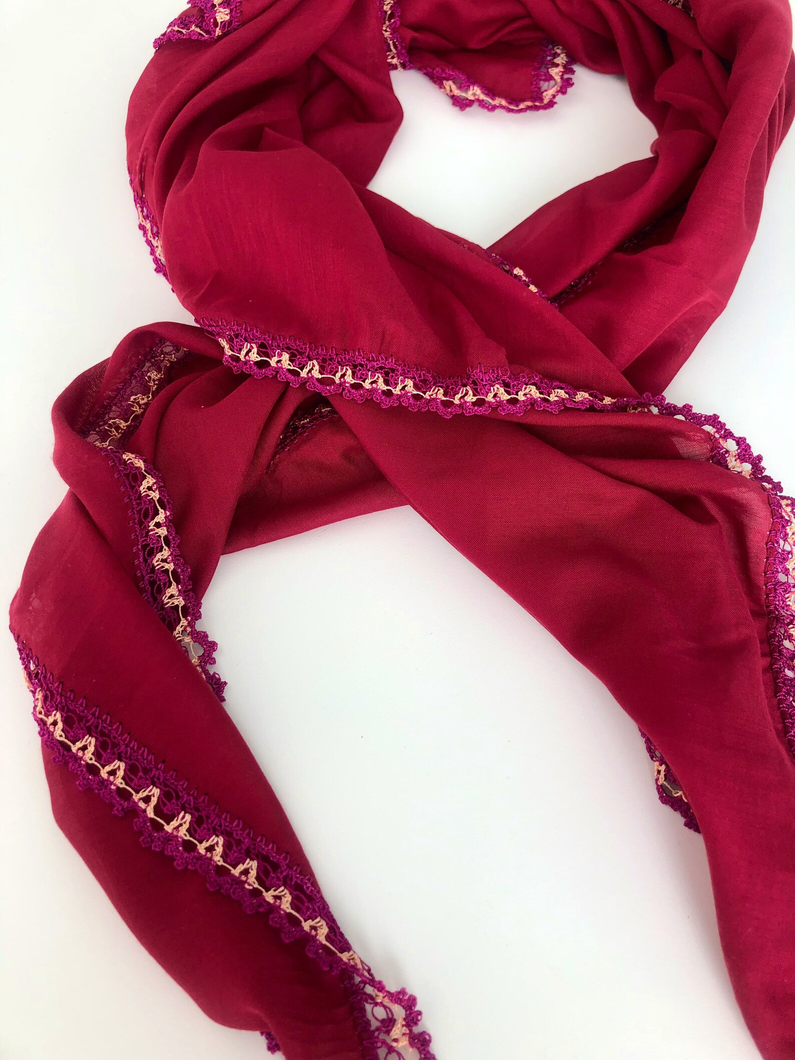 Traditional Claret Red Foulard | Floral Kerchief | Handcraft Needle ...