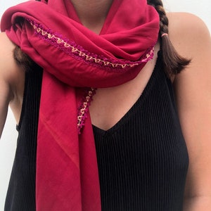 Traditional Claret Red Foulard | Floral Kerchief | Handcraft Needle ...