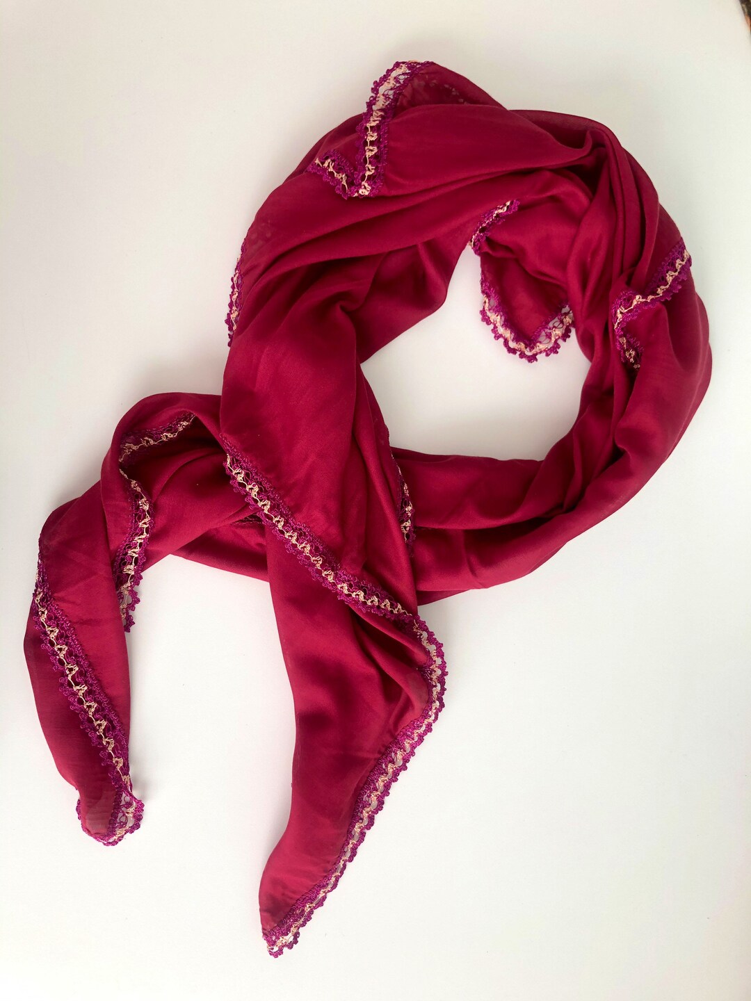 Traditional Claret Red Foulard | Floral Kerchief | Handcraft Needle ...