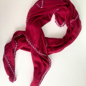 Traditional Claret Red Foulard | Floral Kerchief | Handcraft Needle ...