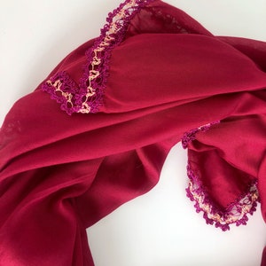Traditional Claret Red Foulard | Floral Kerchief | Handcraft Needle ...