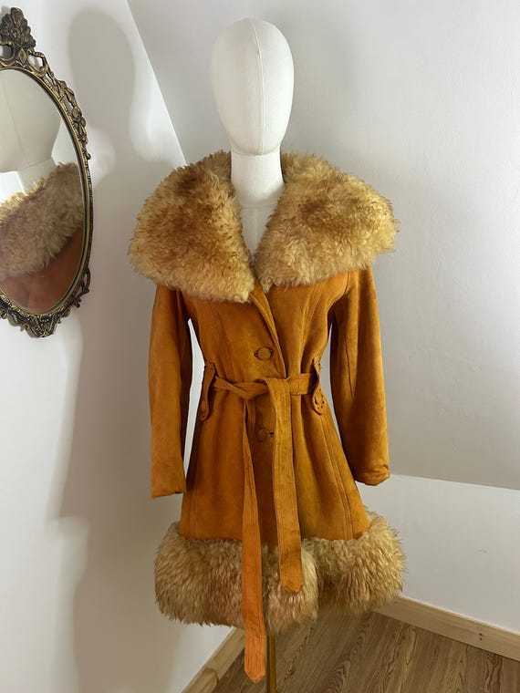 1960s Suede Fur Trim Coat - Gem