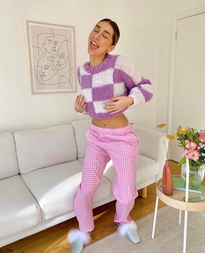 Klaudia Checkered Jumper Pattern as Worn by Billie Piper and - Etsy