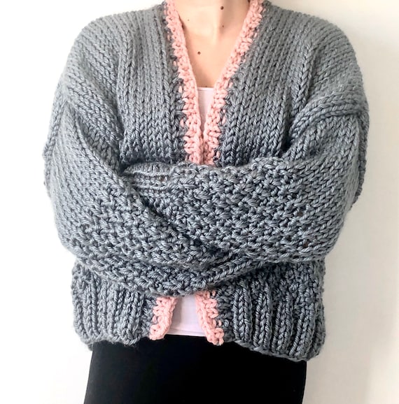 Handmade Chunky Knit Vegan Cardigan Duo Colour made to order | Etsy