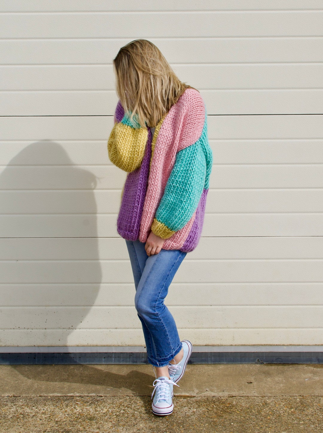 Handmade Chunky Knit 100% Merino Wool Oversized Big Cardigan Block ...