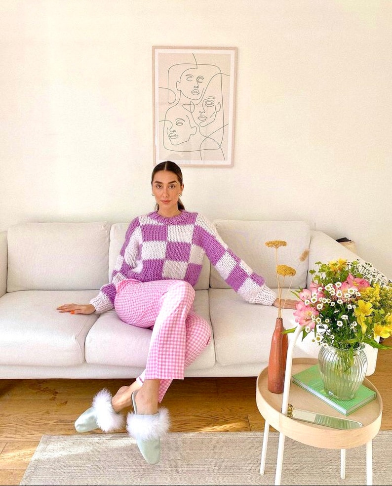 Klaudia Checkered Jumper Pattern as Worn by Billie Piper and - Etsy