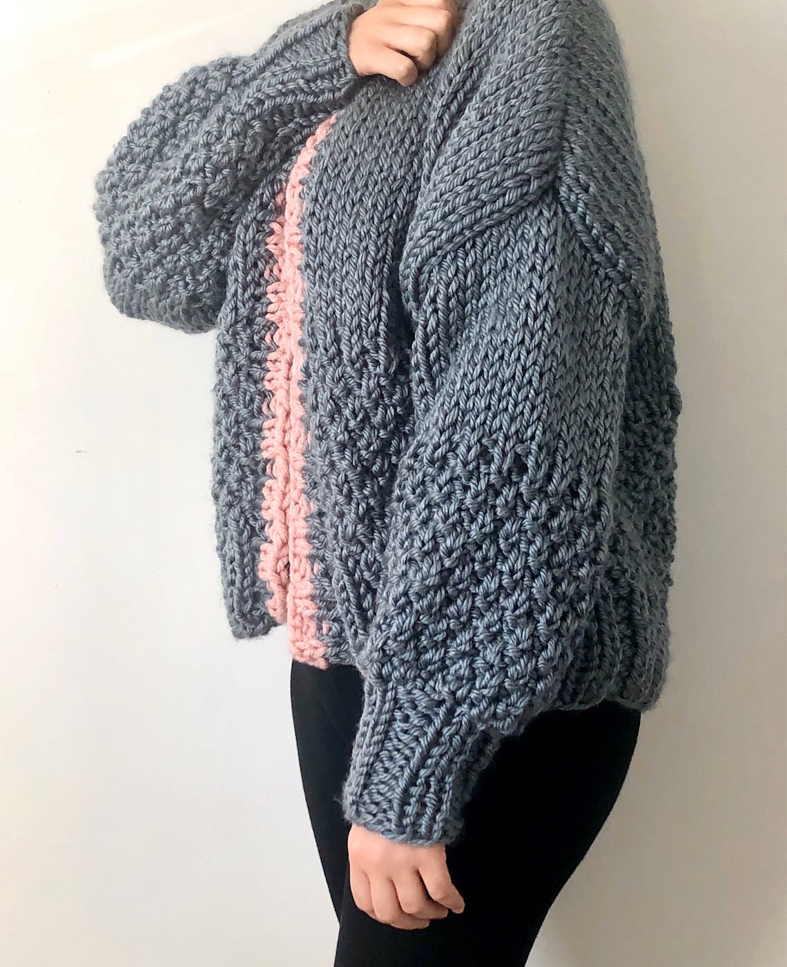 Handmade Chunky Knit Vegan Cardigan Duo Colour made to Order - Etsy