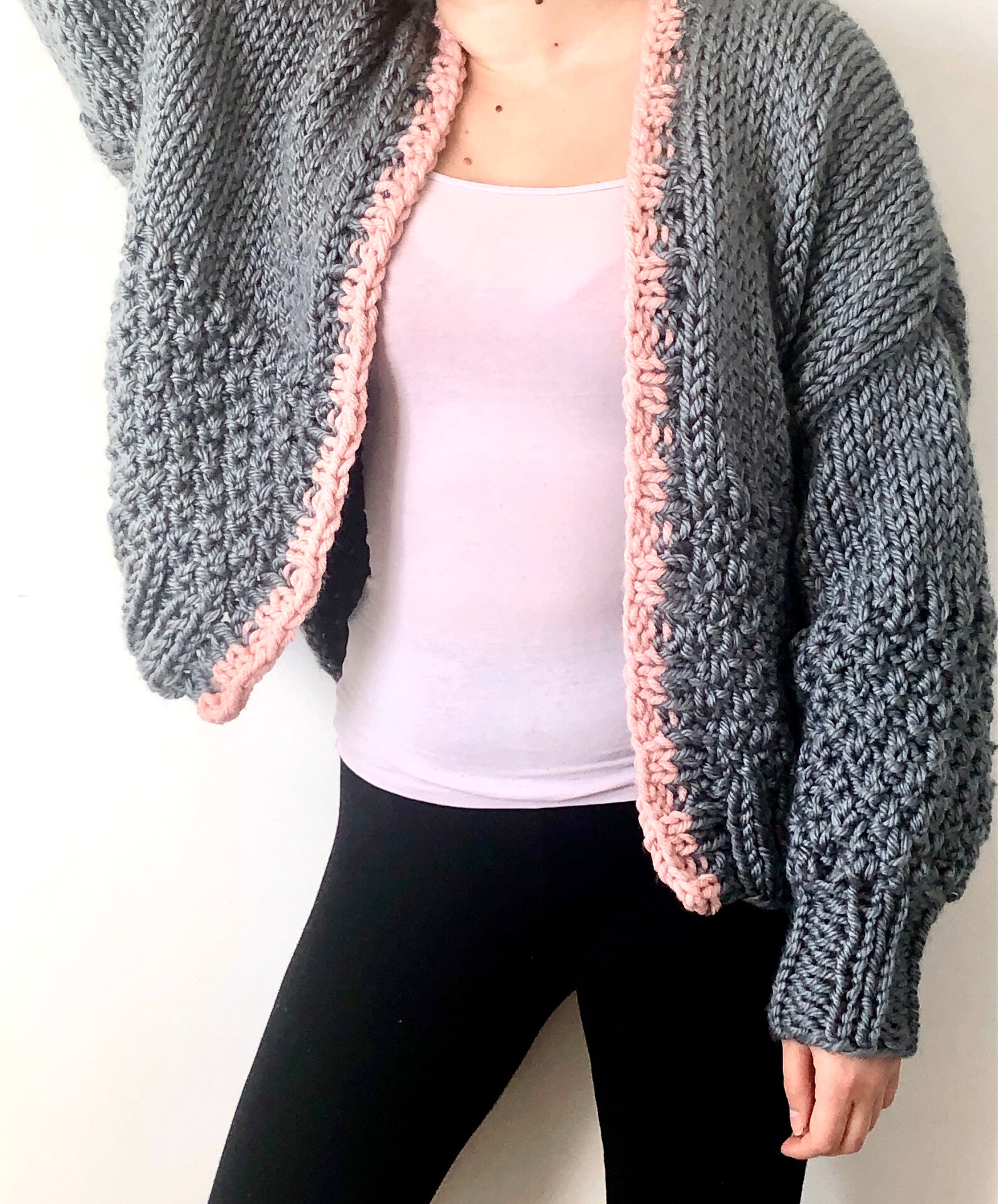 Handmade Chunky Knit Vegan Cardigan Duo Colour (made to Order) - Etsy