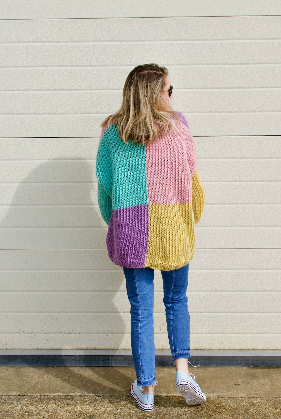Handmade Chunky Knit 100% Merino Wool Oversized Big Cardigan Block ...