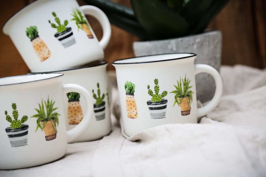 Set of 2 Cactus Mugs Home Gifts. Plant Lover Presents, House Plant Mugs ...