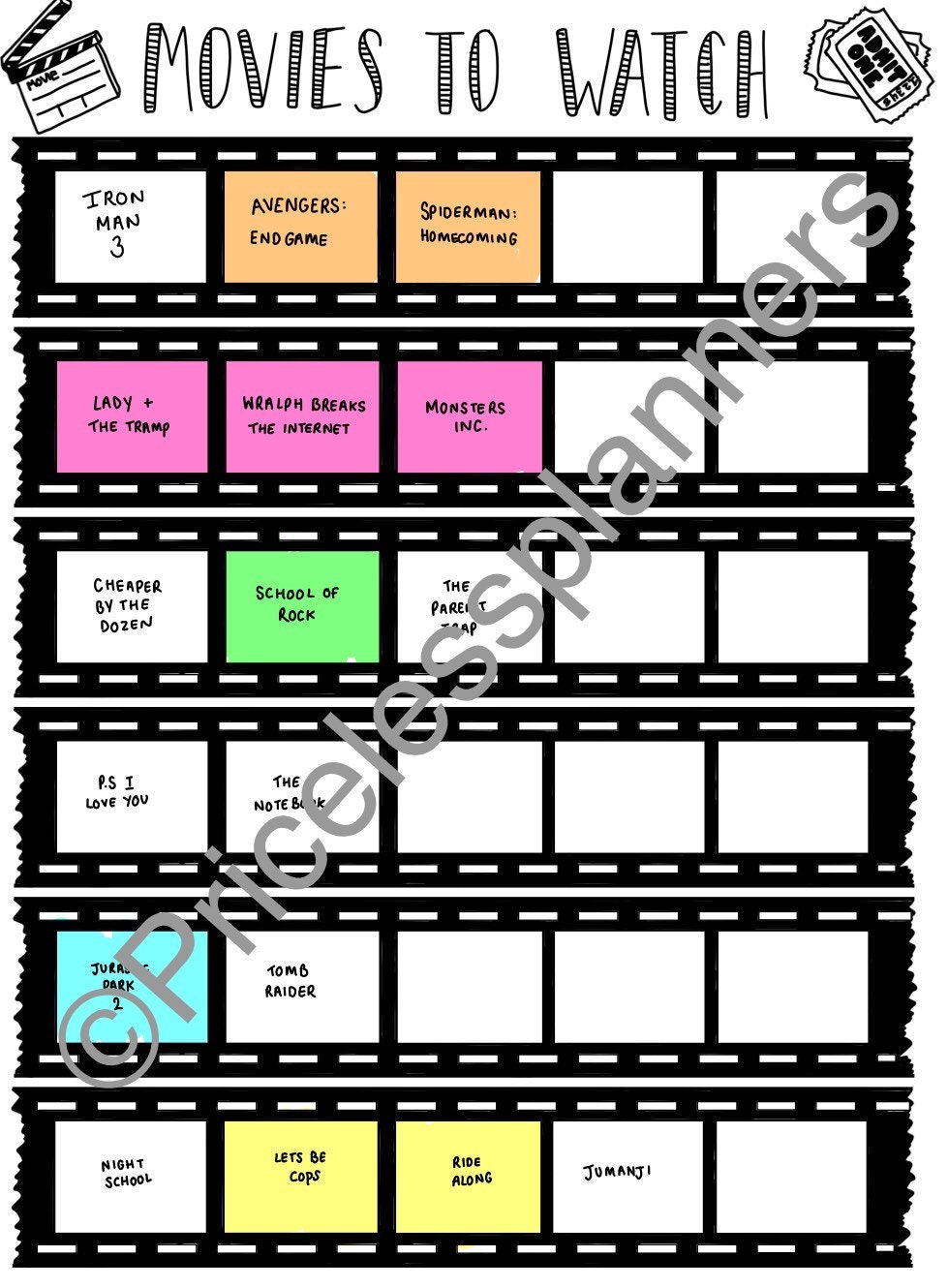 PRINTABLE/DIGITAL Movie Tracker Insert - Etsy
