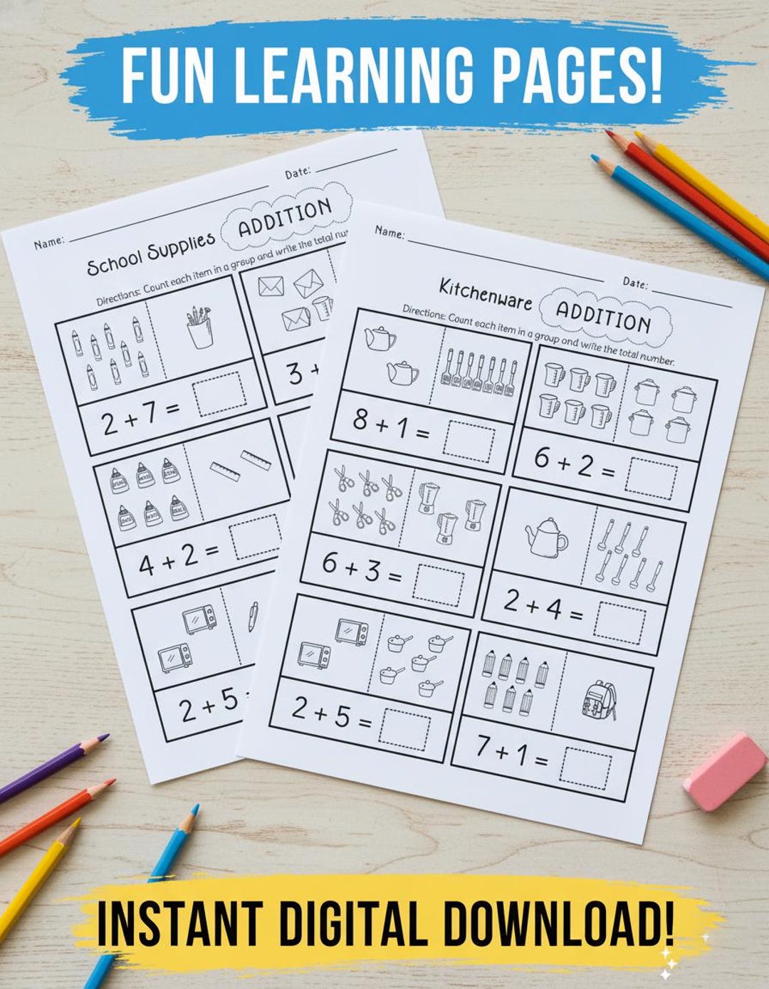 Addition Worksheets for Kids: Math Practice (digital Download) - Etsy