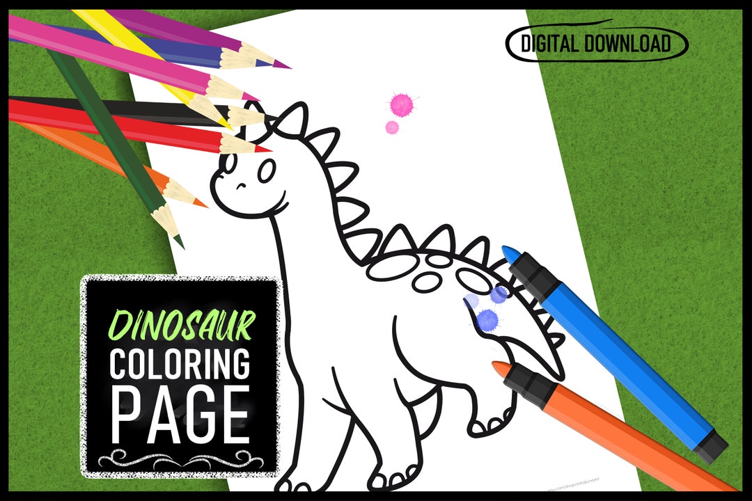 Dinosaur Digital Coloring Page, Printable, Kids & Toddler Coloring ...