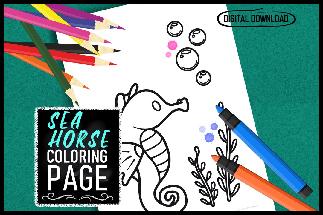 Seahorse Digital Coloring Page, Kids & Toddler Coloring, Under the Sea ...
