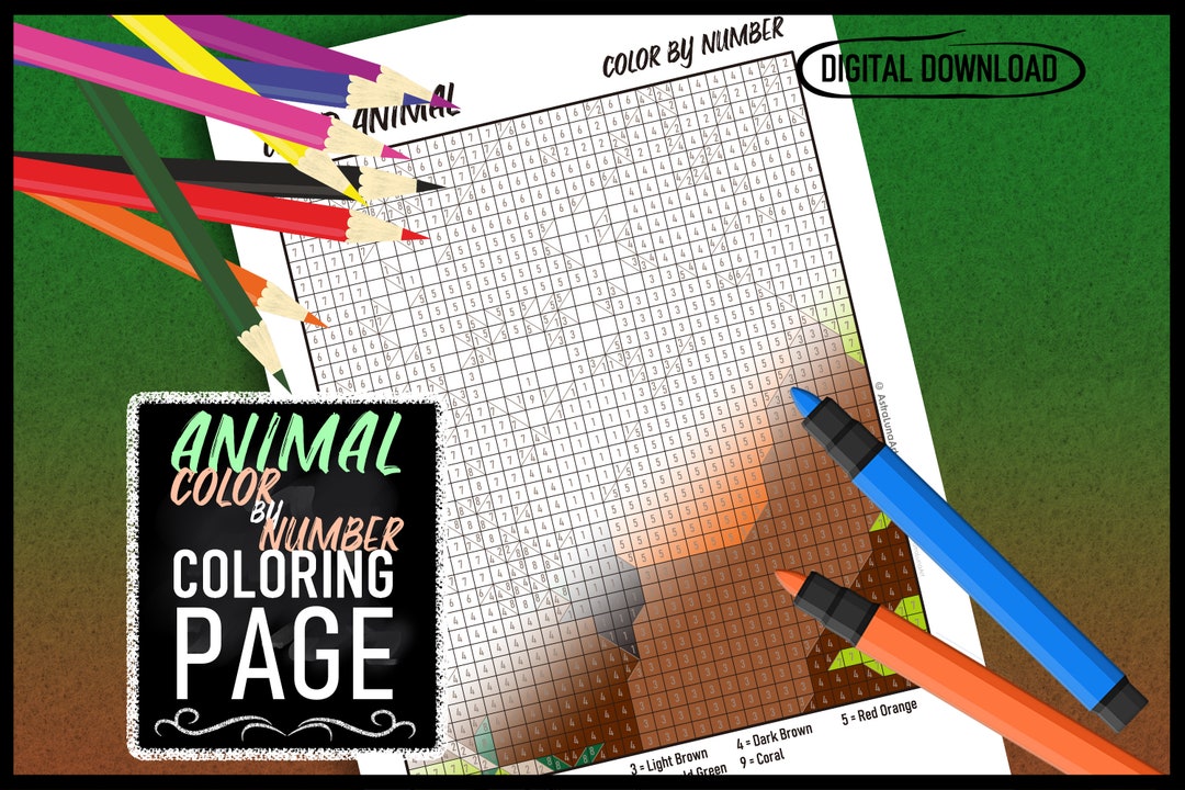 Wild Animal Color by Number, Digital Coloring Page, Printable, All-ages ...