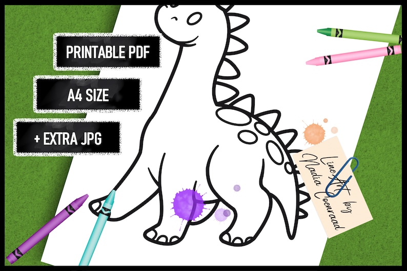 Dinosaur Digital Coloring Page, Printable, Kids & Toddler Coloring ...