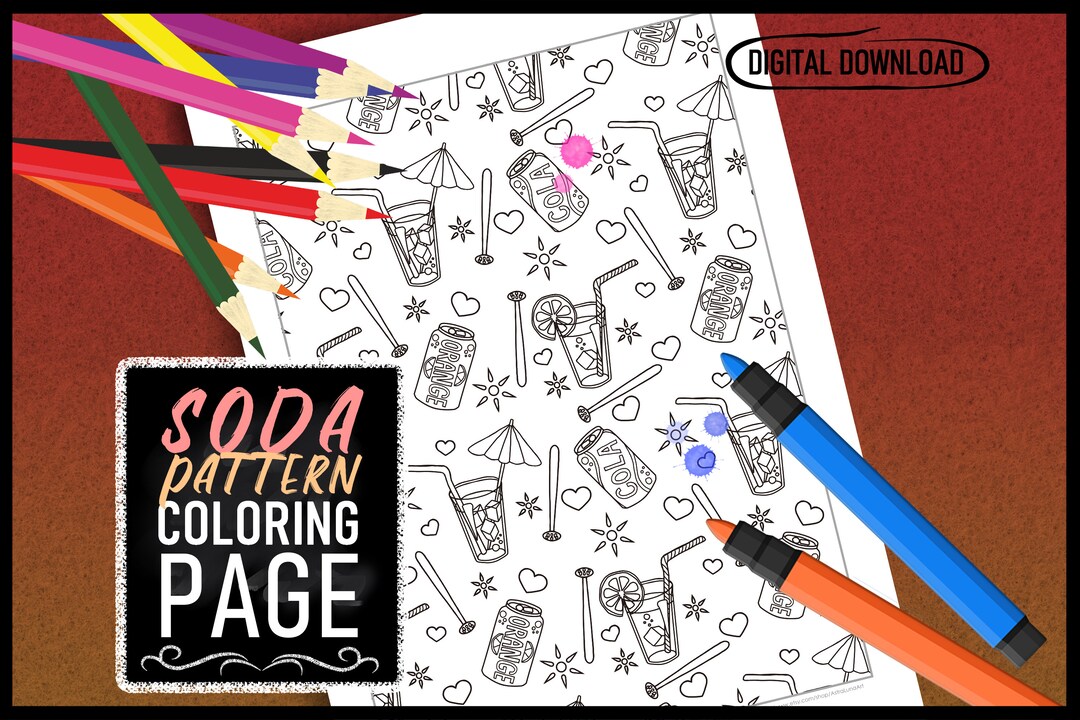 Soda Pattern, Digital Coloring Page, Home Printable, All-ages Coloring ...