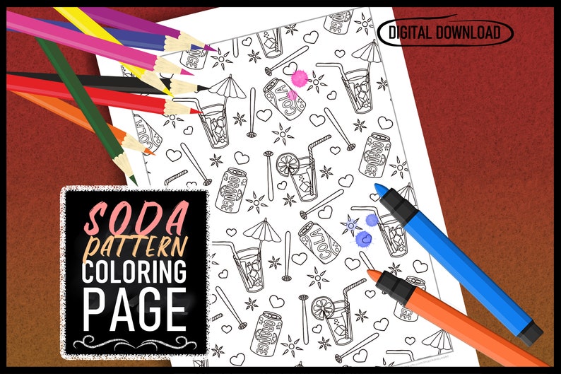 Soda Pattern, Digital Coloring Page, Home Printable, All-ages Coloring ...