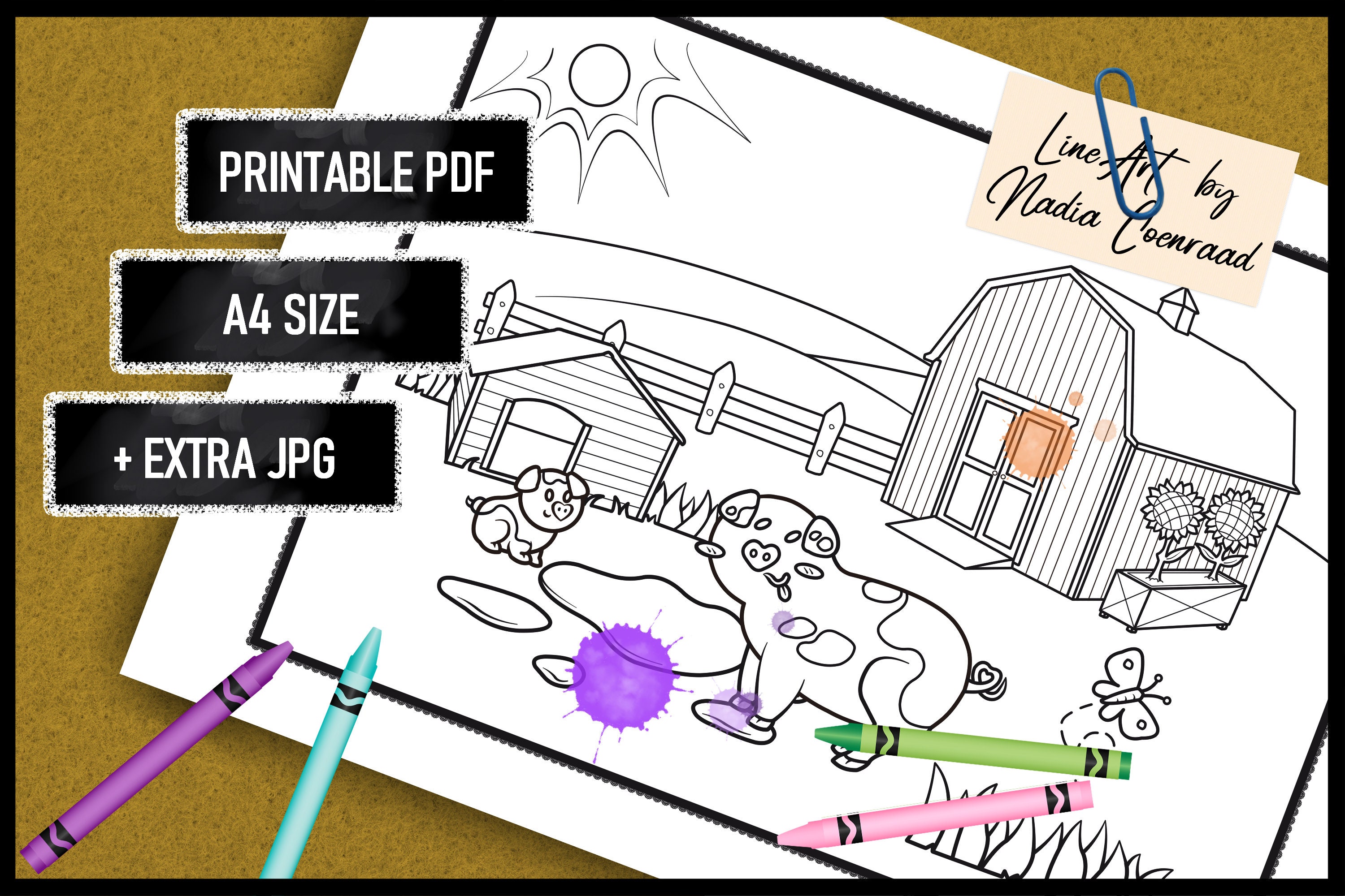 Pig Barn Digital Coloring Page All-ages Coloring Farm Life - Etsy