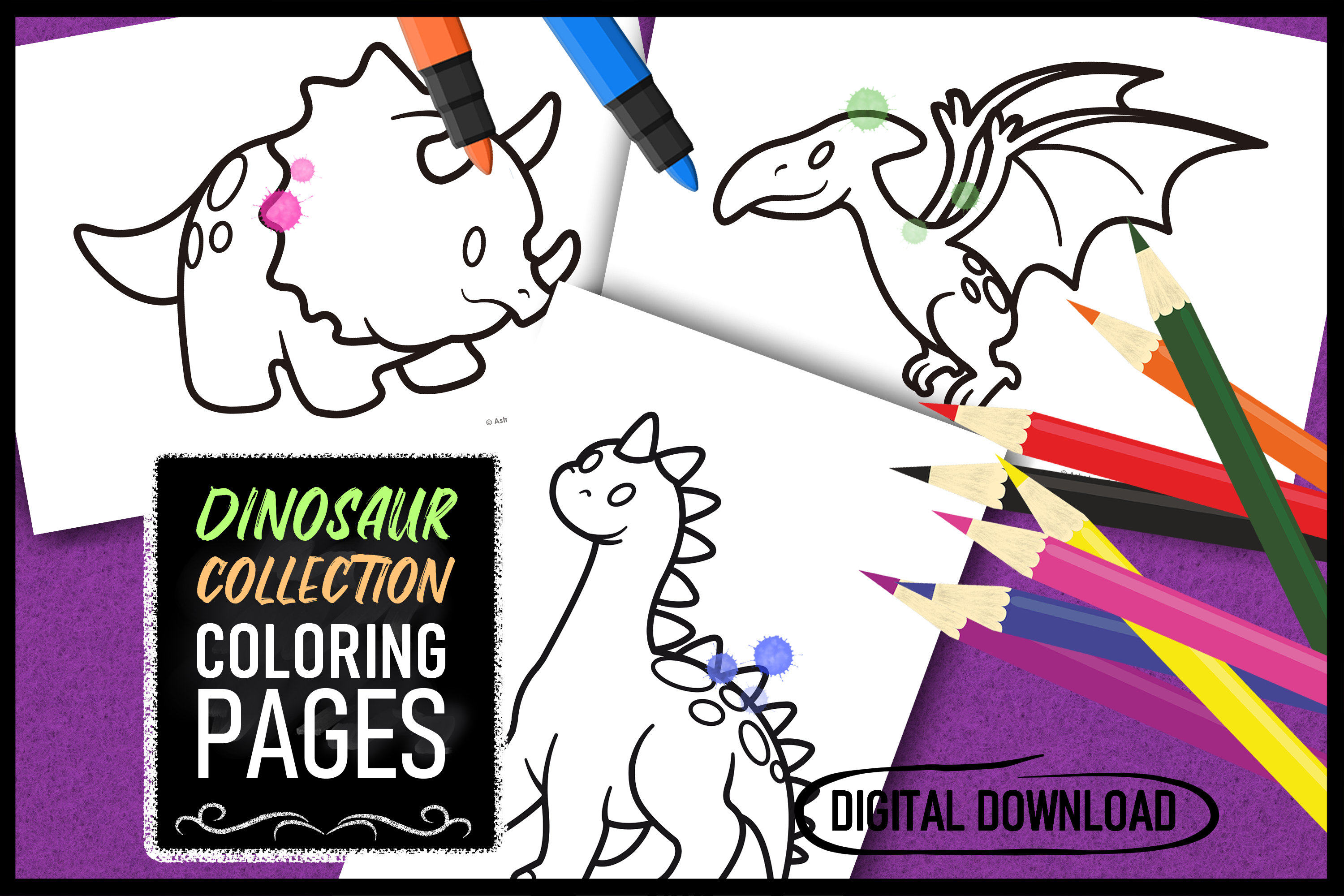 Dinosaur Collection Coloring Pages Home Printable Bundle of - Etsy