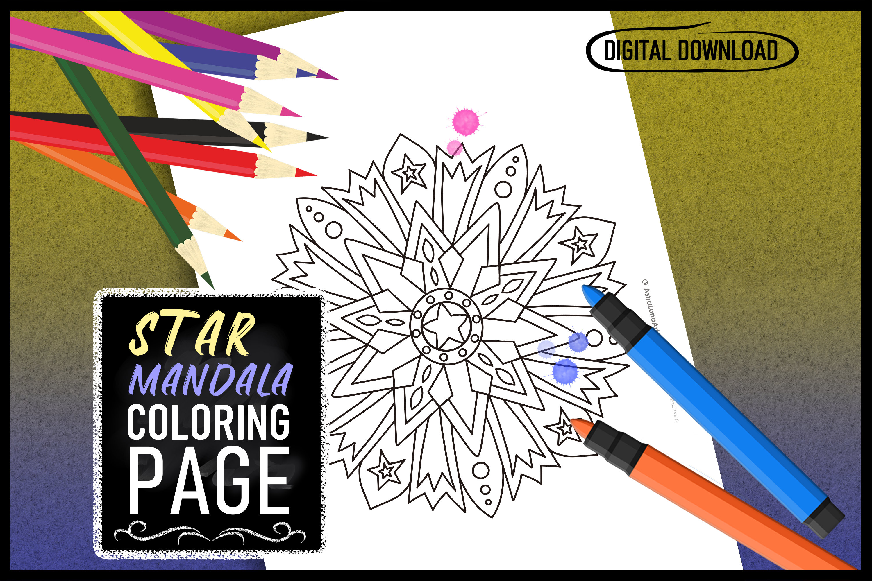Simple Star Mandala, Digital Coloring Page, All-ages Coloring, Medal ...