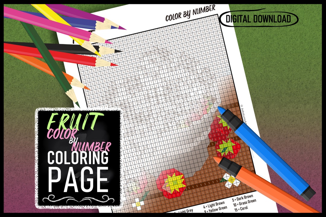 Fruit Color by Number, Digital Coloring Page, Printable, All-ages ...