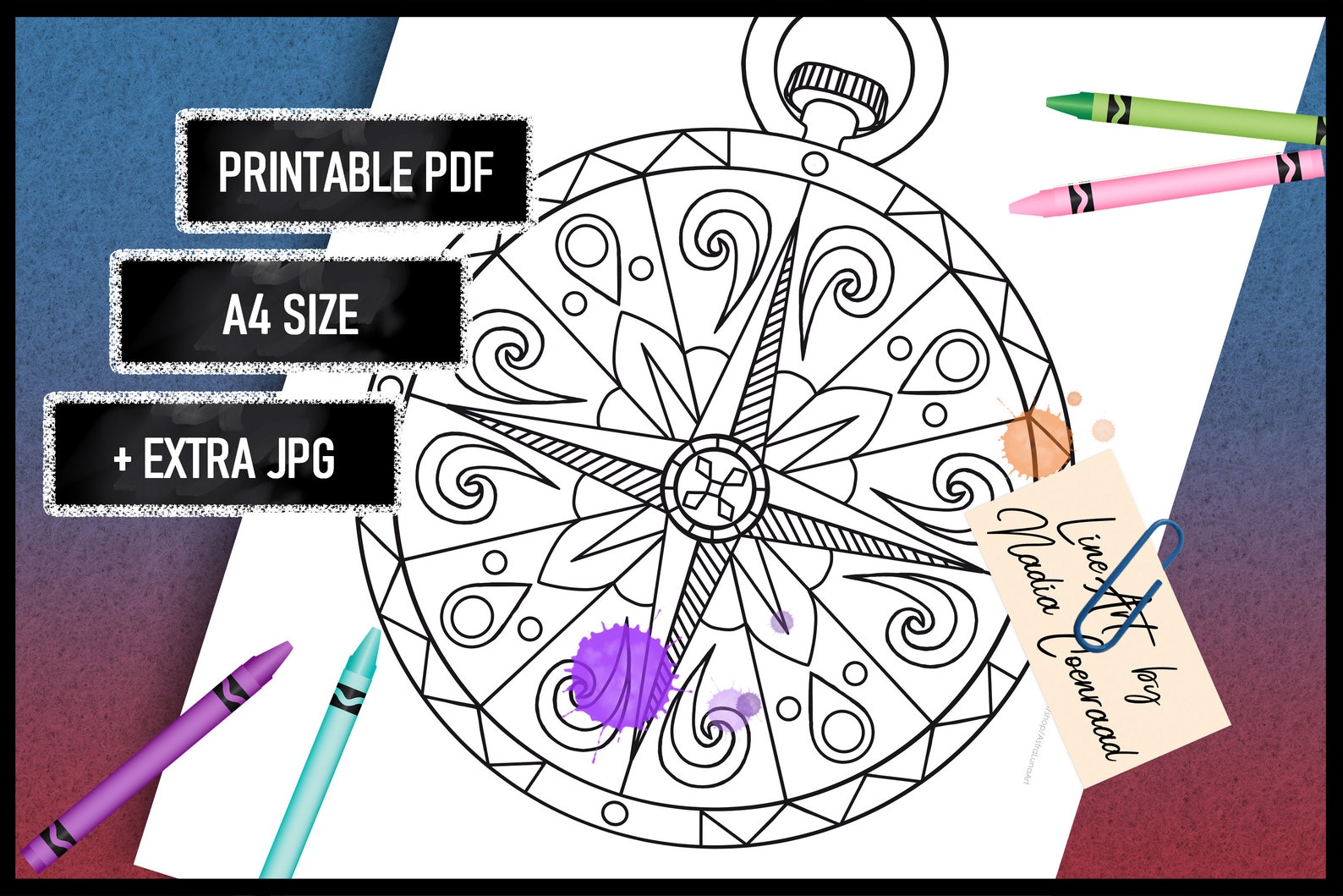 Simple Compass Mandala, Digital Coloring Page, All-ages Coloring ...