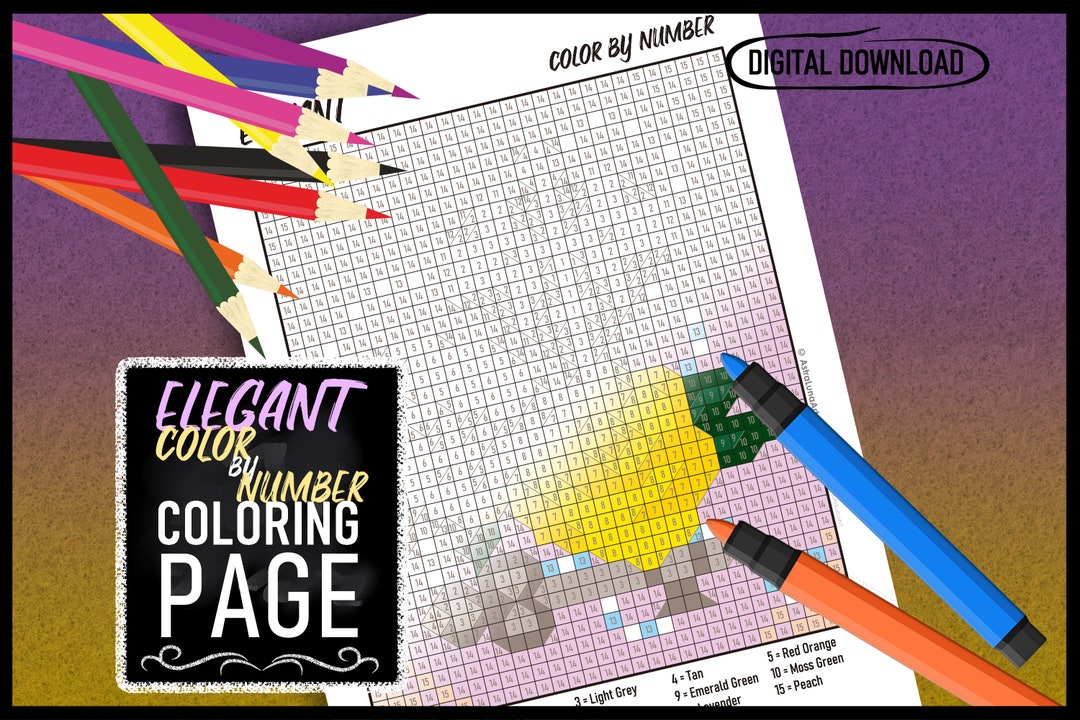 Romantic Elegant Color by Number, Digital Coloring Page, Printable, All ...