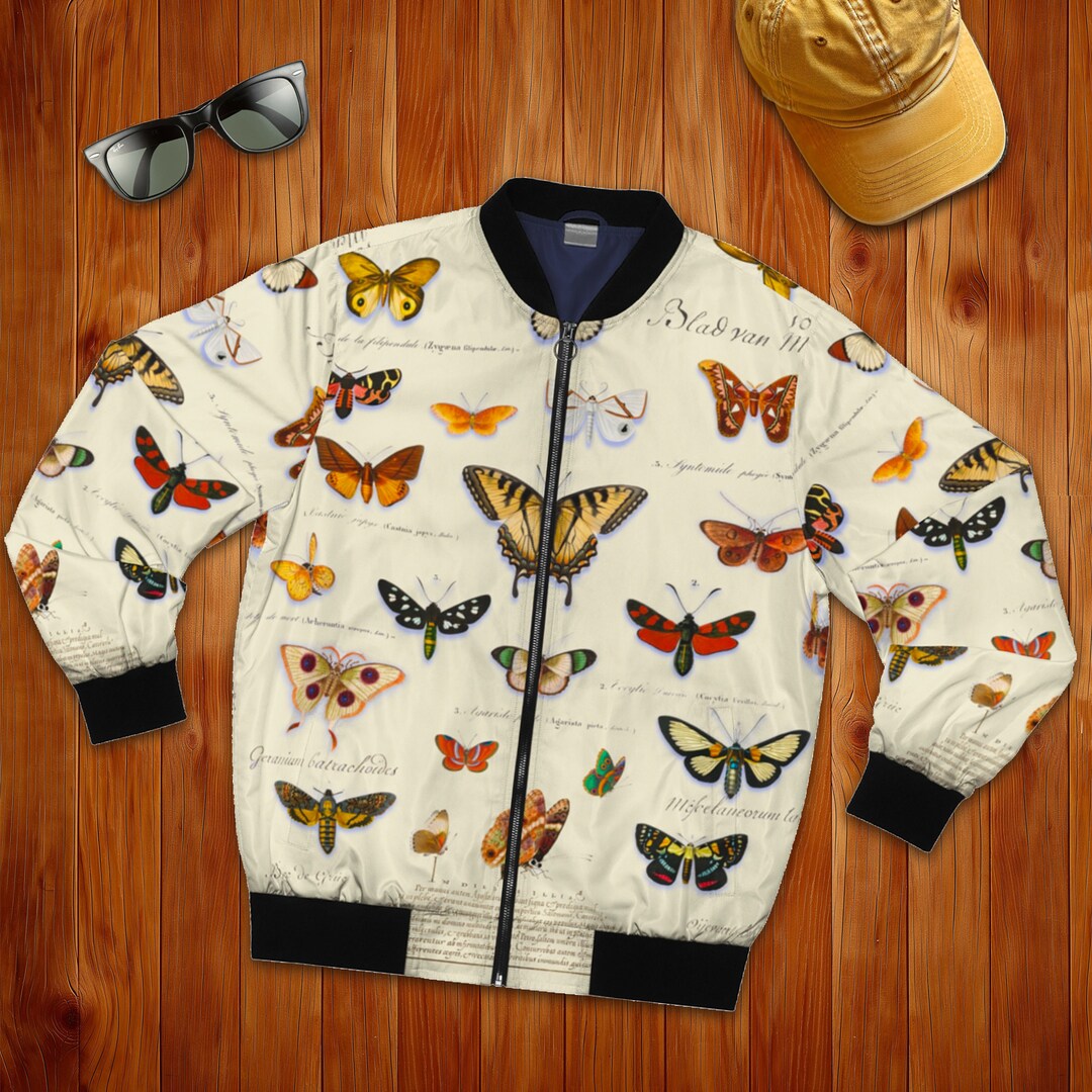 Men's Butterfly Bomber Jacket, Cottagecore, Botanicals, Butterflies ...