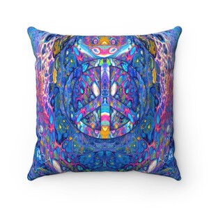 Cottagecore Throw Pillow, Peace Sign, Boho Style, Spun Polyester Square ...