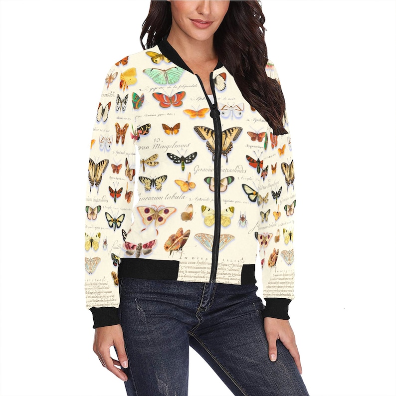 Women's Butterfly Bomber Jacket, Cottagecore, Botanicals, Gift for Her ...