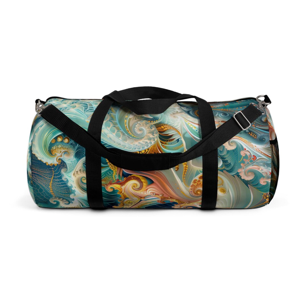 Fractal Duffel Bag, Teal Green and Vibrant Colors, Gym Bag, Travel Bag ...