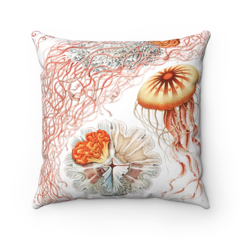 Cottagecore Throw Pillow, Botanical Decor, Jellyfish, Spun Polyester ...