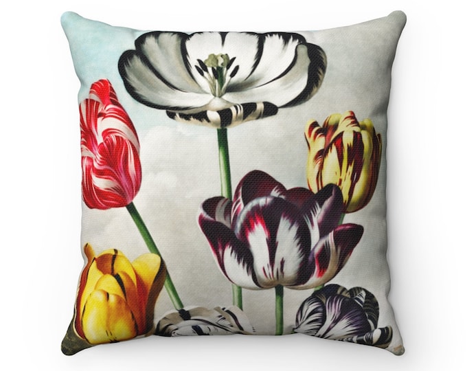 Cottagecore Pillow, Tulips, Vintage Botanical, Boho, Spun Polyester ...
