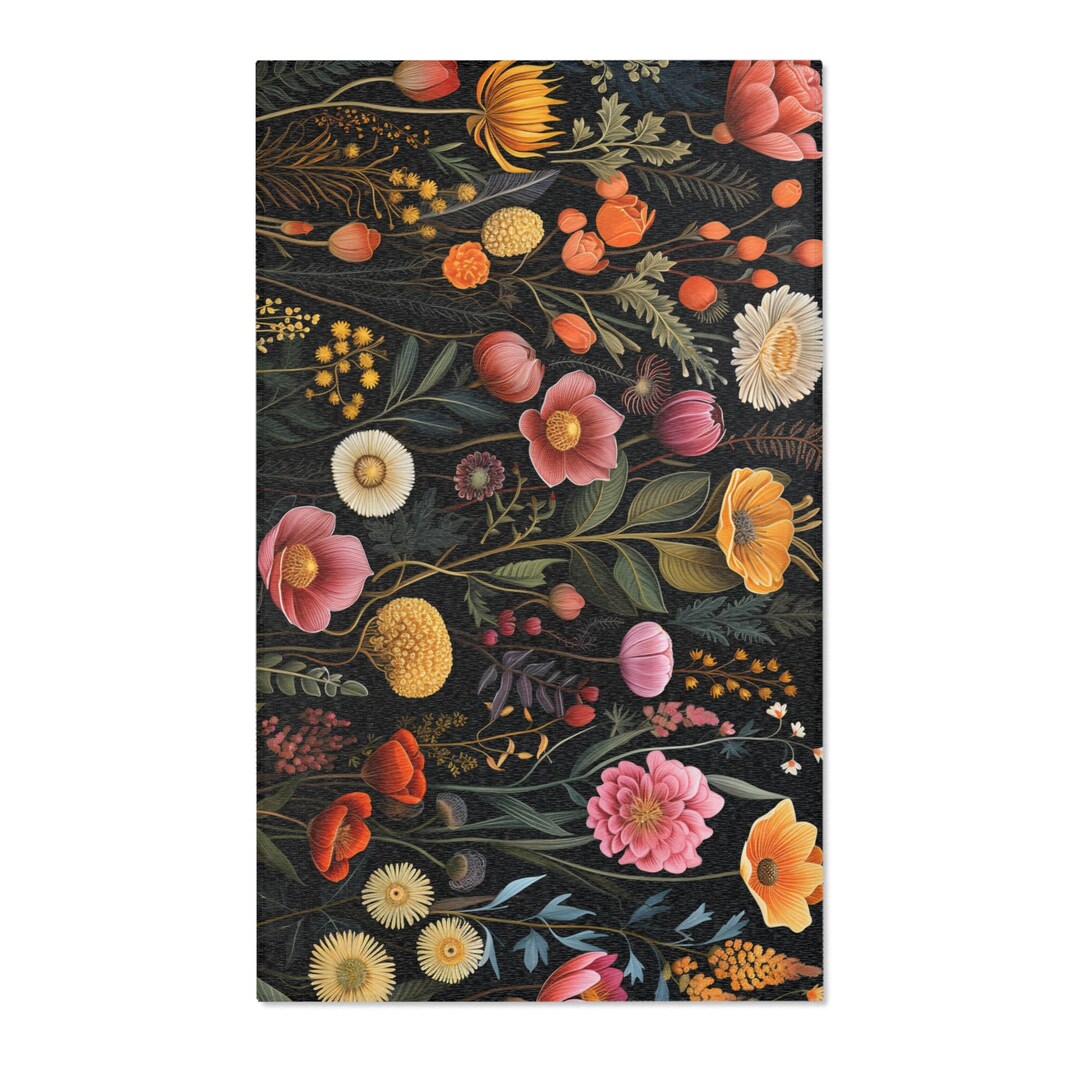 Wildflower Botanicals Poppies Cottagecore Area Rugs - Etsy