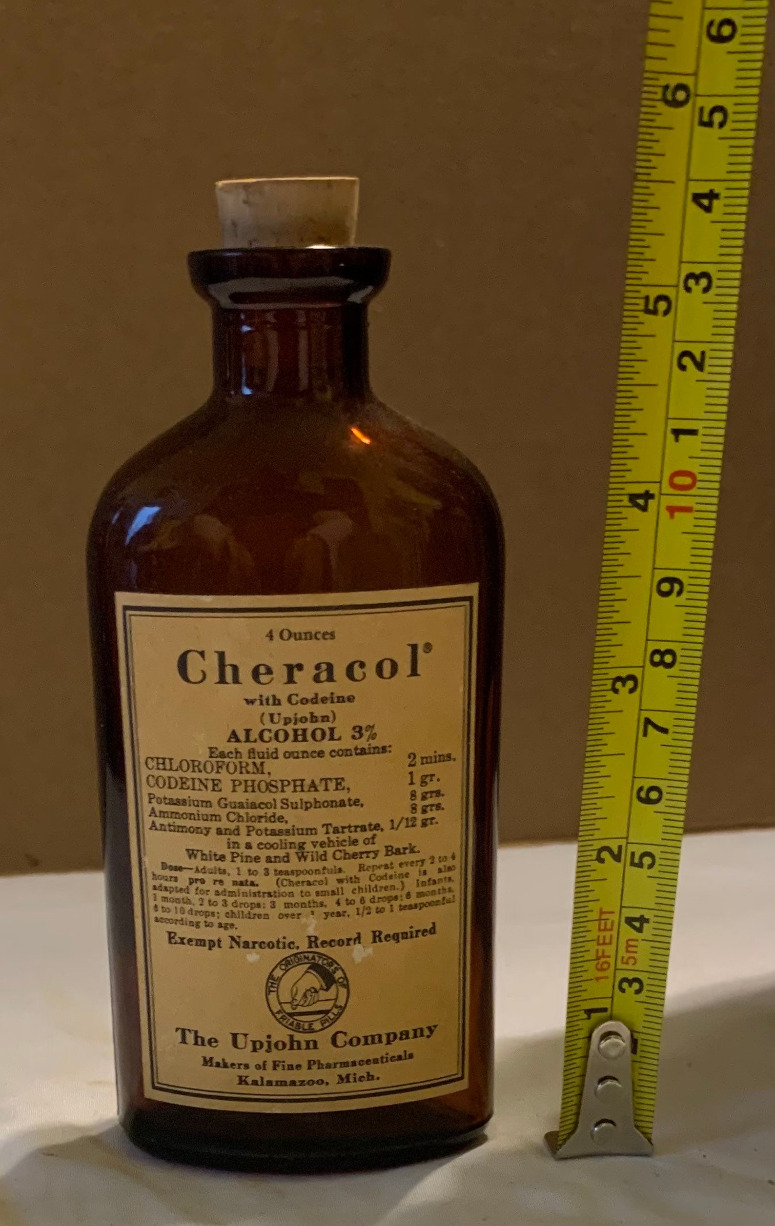 Cheracol Medicine Bottle with cork Upjohn Pharmaceuticals from | Etsy