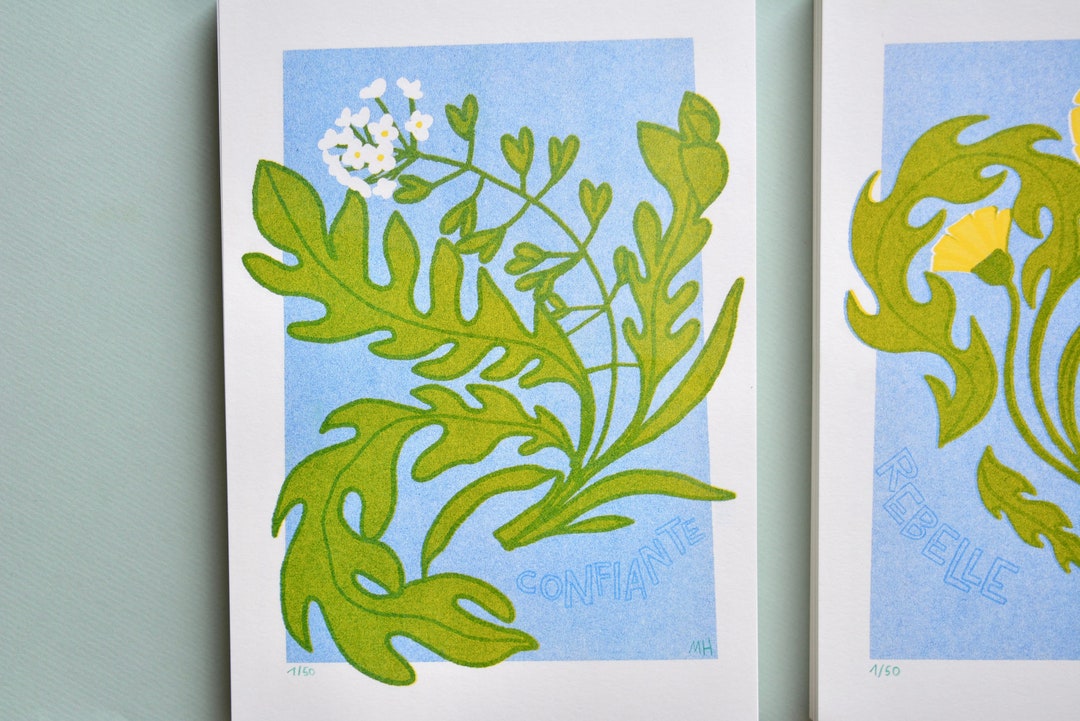 Poster Riso Illustration Botanical Wild Plants - Pasteur Scholarship - Etsy