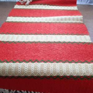 Vintage Handwoven Wool Table Runner - Table Mat, Red Beige Green Woven ...