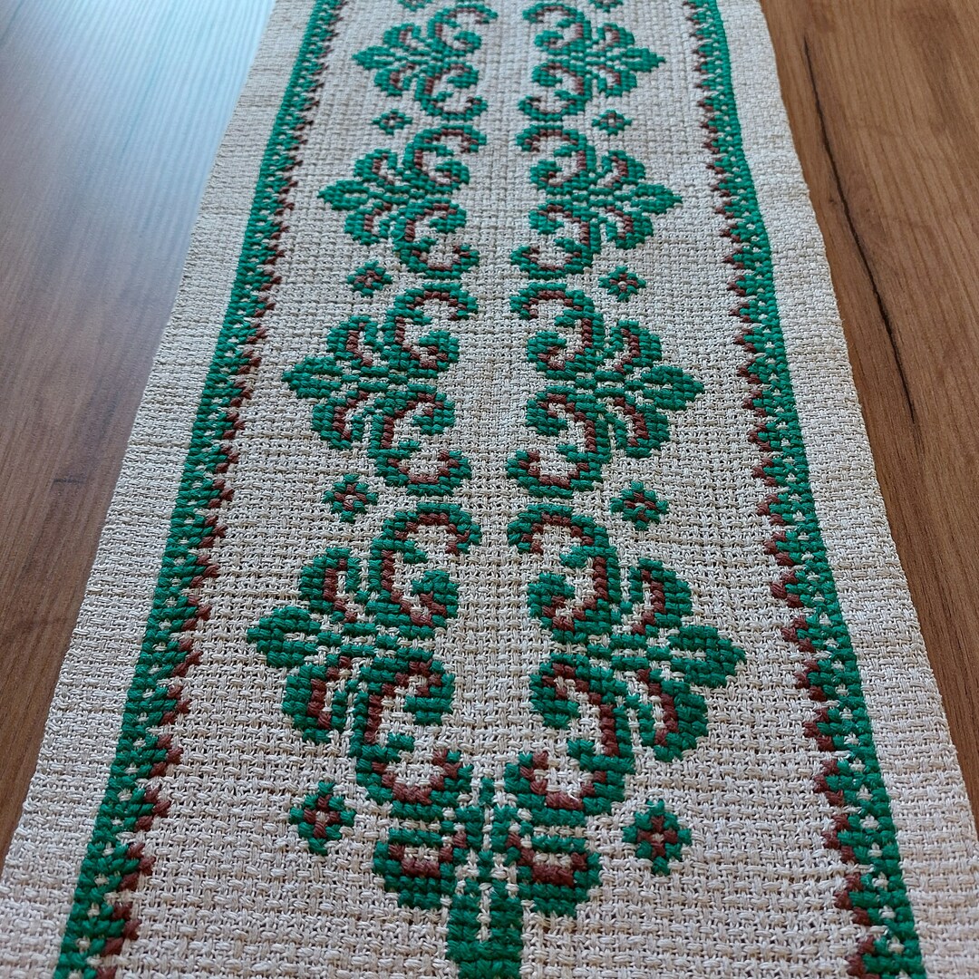 Vintage Hand Embroidered Thick Linen + Wool Table Topper, Table ...