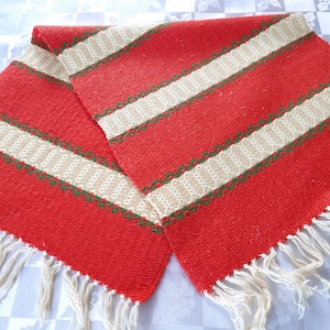 Vintage Handwoven Wool Table Runner - Table Mat, Red Beige Green Woven ...