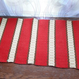 Vintage Handwoven Wool Table Runner - Table Mat, Red Beige Green Woven ...