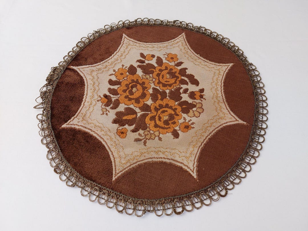 Vintage Round Table Mat - Doily , Brocade Rug Type Doily , Center Piece ...