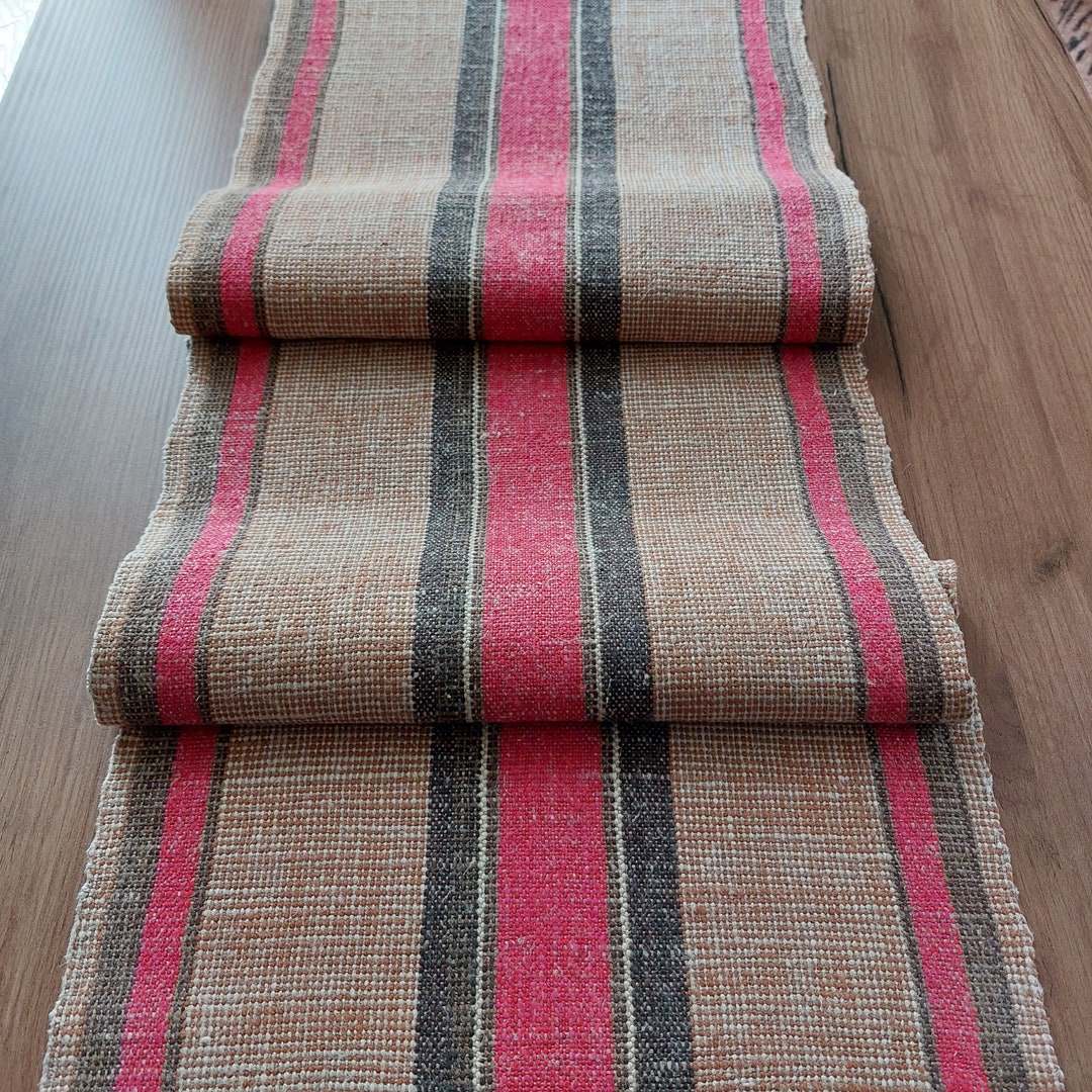 Vintage Woven Linen Table Runner, Table Topper, Table Dressing, Vintage ...