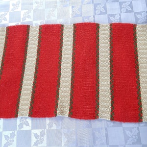Vintage Handwoven Wool Table Runner - Table Mat, Red Beige Green Woven ...