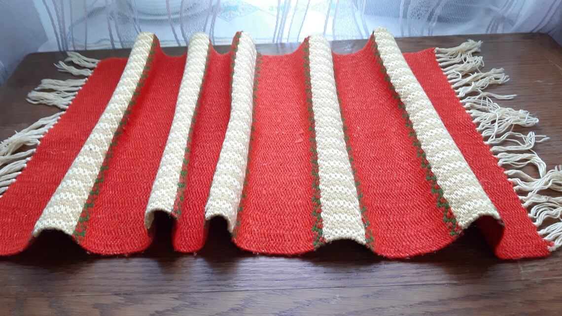 Vintage Handwoven Wool Table Runner Table Mat Red Beige | Etsy
