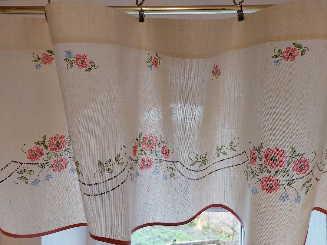 Vintage Lovely Floral Printed Cotton Valance Curtain , Vintage Kitchen ...