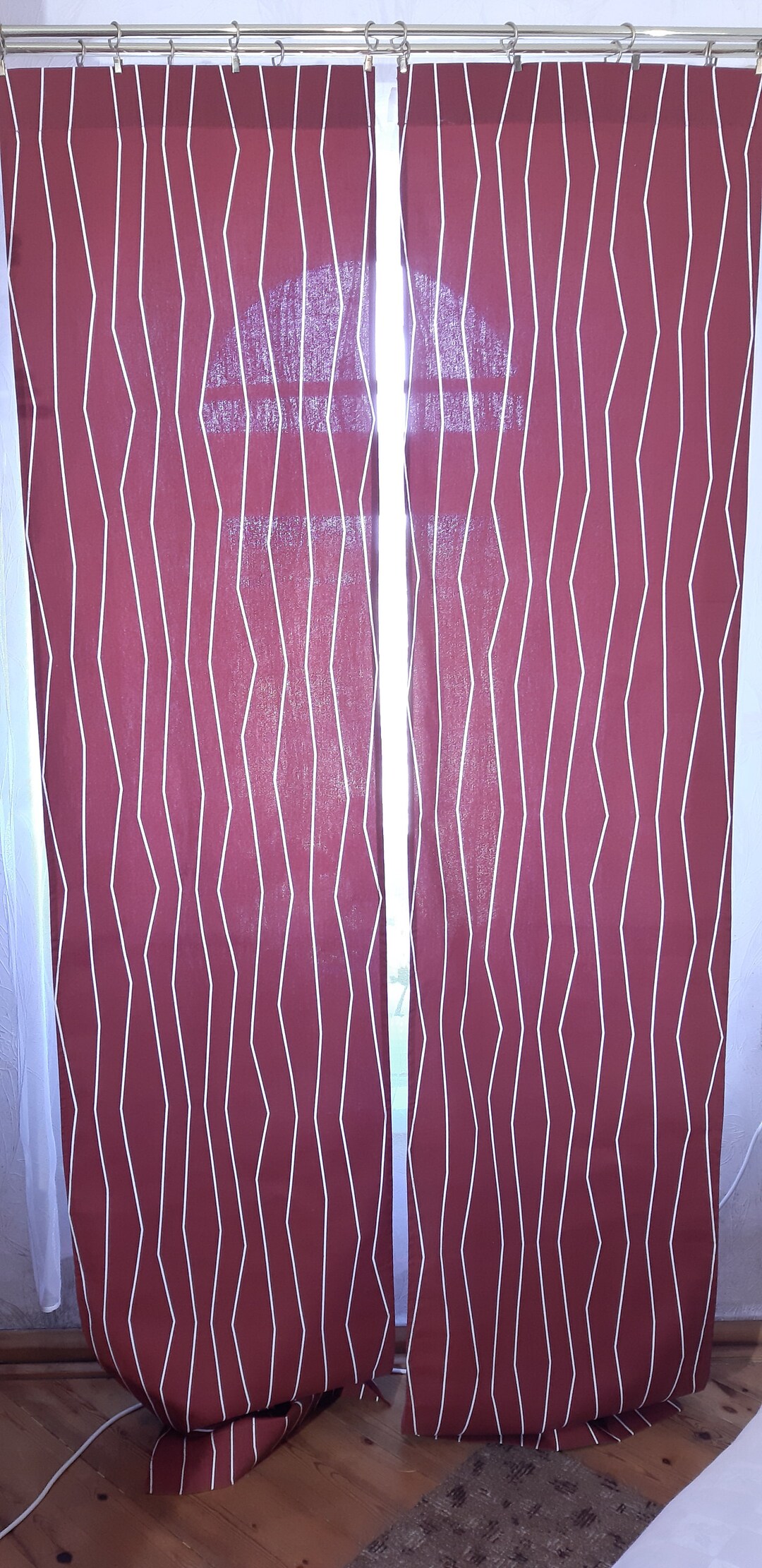 4 Pieces 100% Cotton Red White Striped Vertical Curtains Set of for Two ...