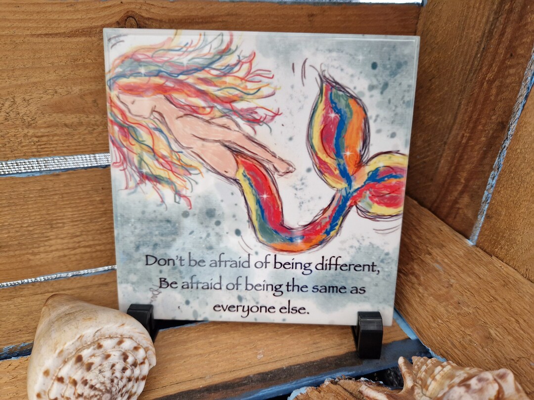 Rainbow Mermaid Tile With Quote Original Art With Quote Don't Be Afraid ...