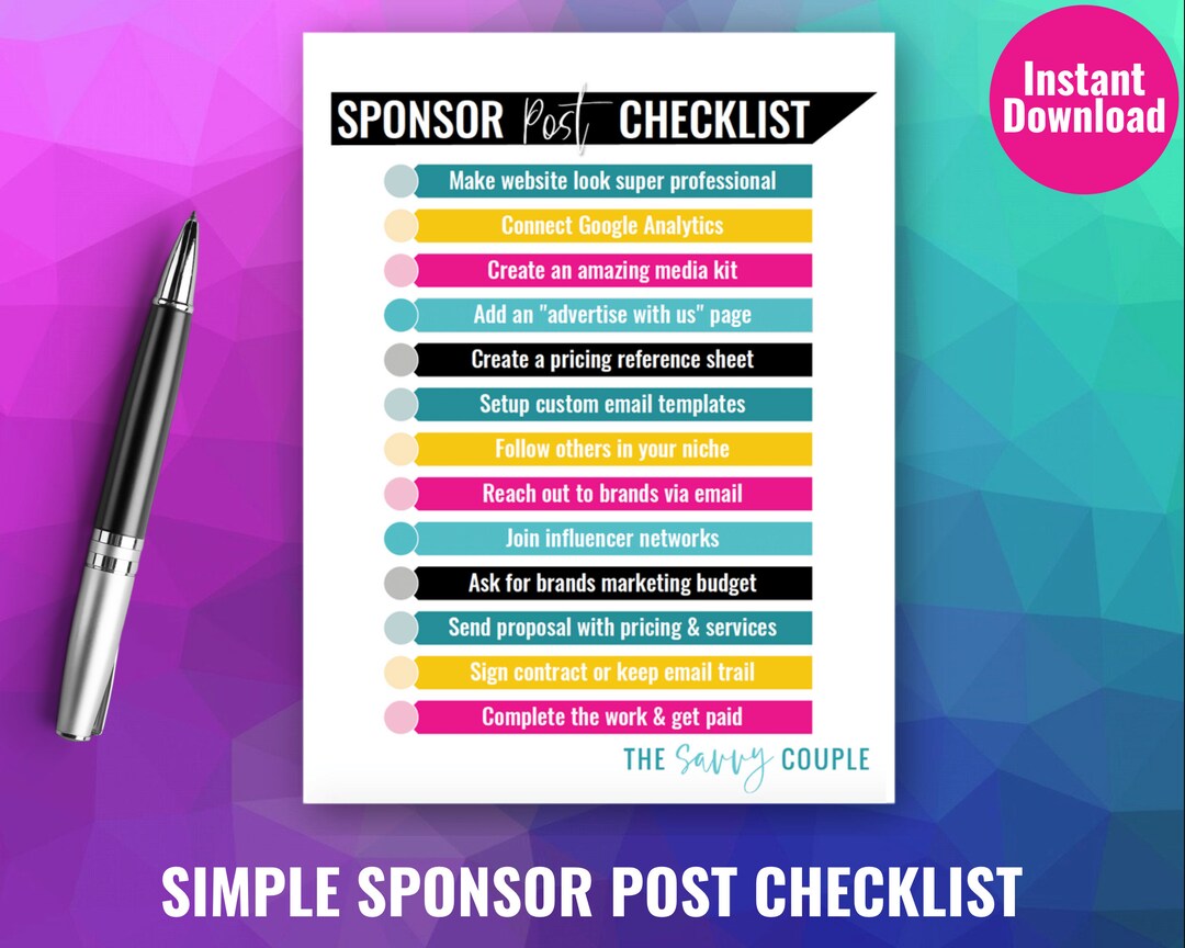 Sponsored Post List and Checklist | Blog Sponsorship Worksheet ...